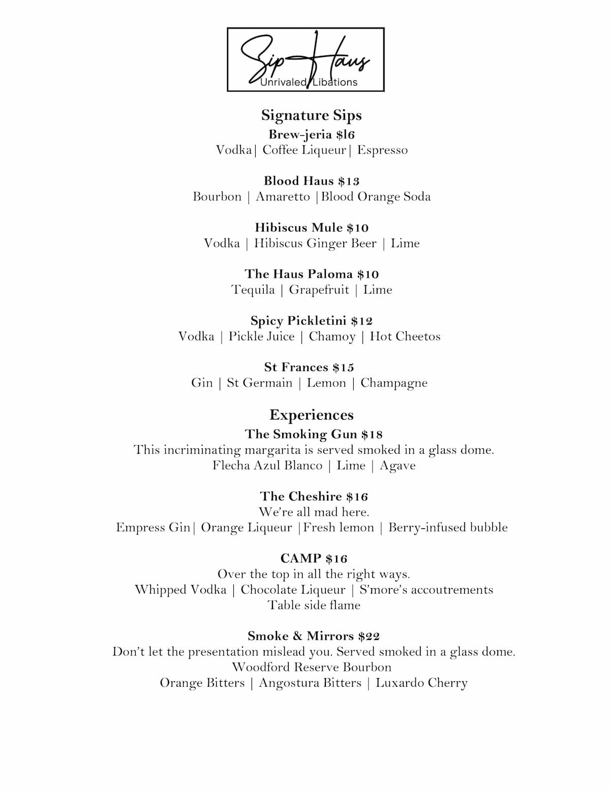 Cocktail Menu Sip Haus cocktail-menu-sip-haus